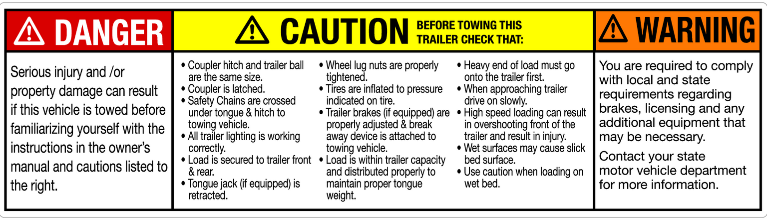 Safety/Warning Decals — Felling Trailers Parts Store