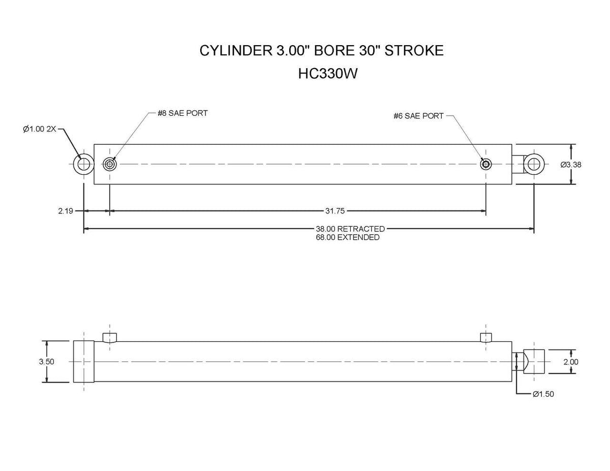 HC330W - Cylinder, 3" Bore, 30" Stroke — Felling Trailers Parts Store